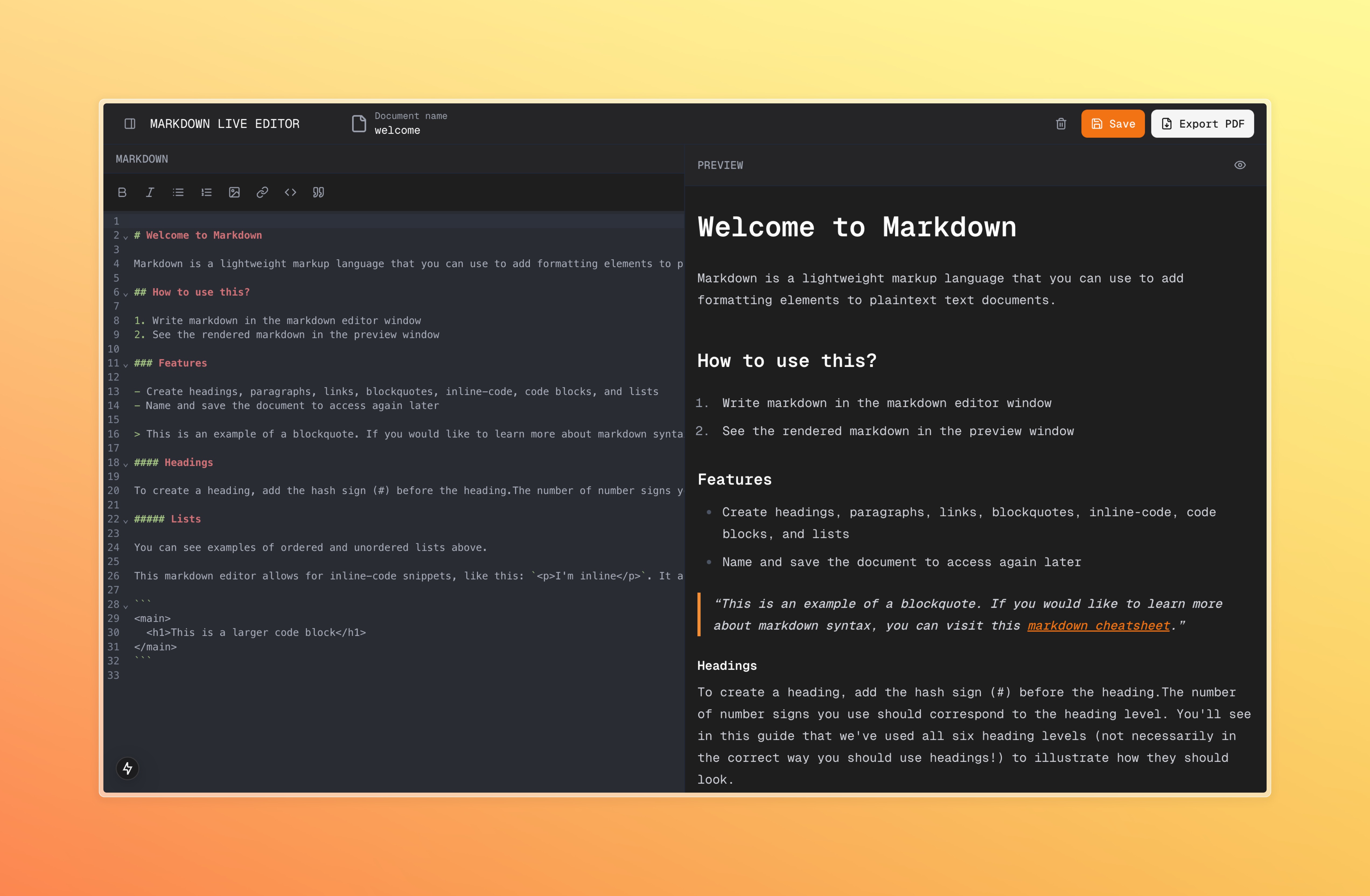 Markdown Live Editor - Real-time Preview Markdown Editor